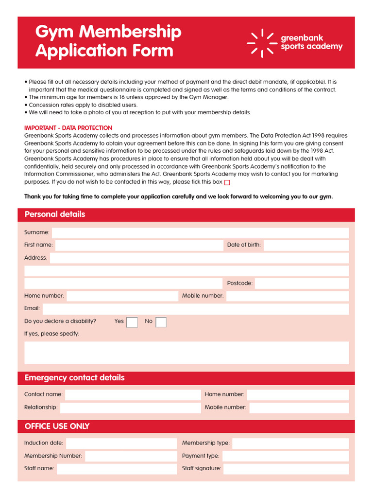 Gym Membership Application PDF Format Download | PDF | Debit Card ...