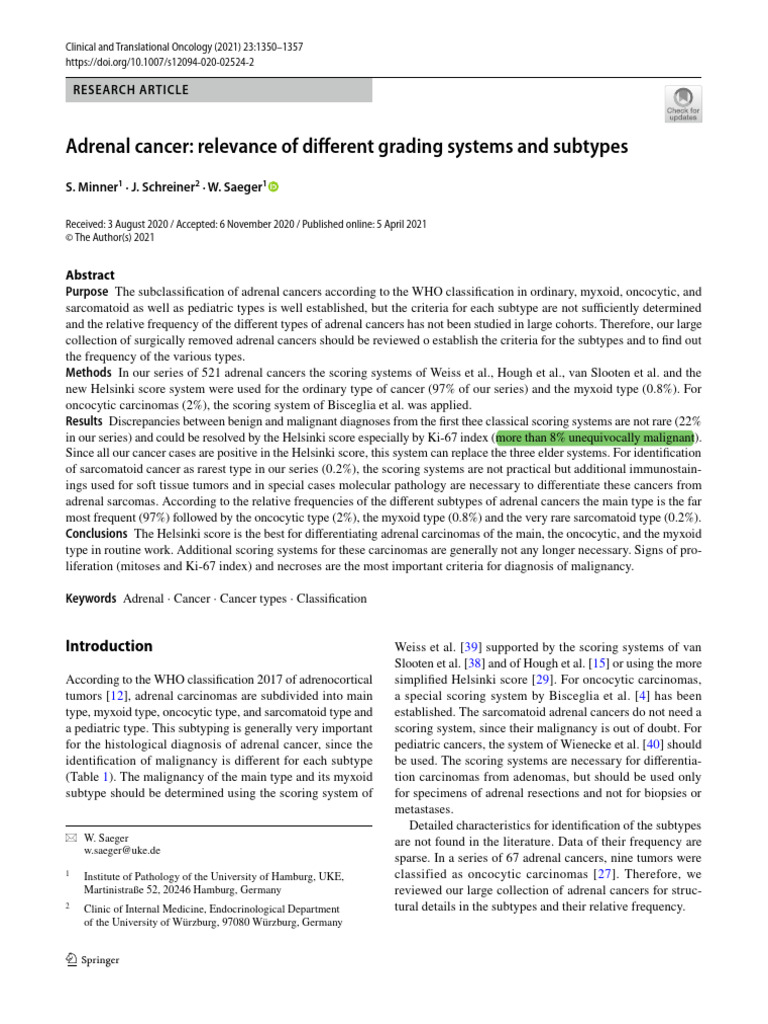2021 Adrenal GRADING Review | PDF | Carcinoma | Cancer