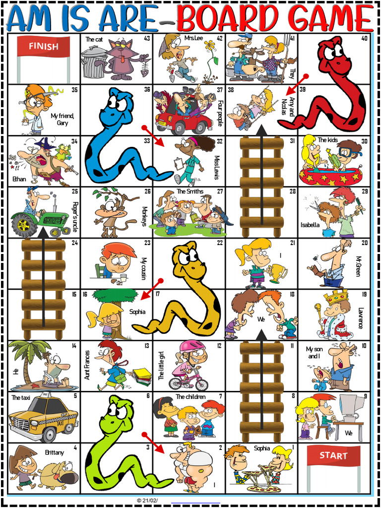 Am Is Are Esl Printable Snakes and Ladders Game For Kids | PDF