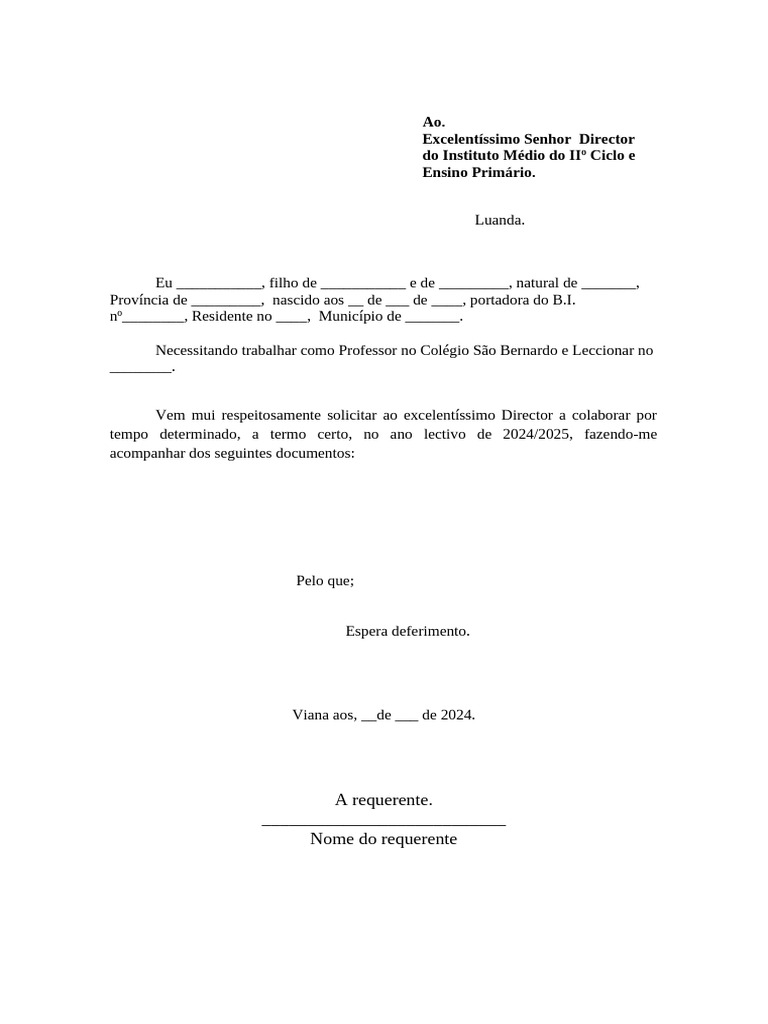 Exemplar de Requerimento Do Ensino Primário, Iº e IIº Ciclo Puniv-1 | PDF