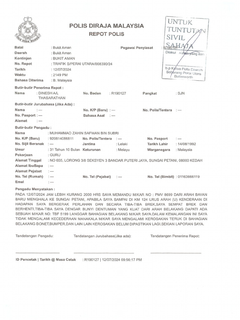 Report Polis Gambar Accident | PDF | Bisnis