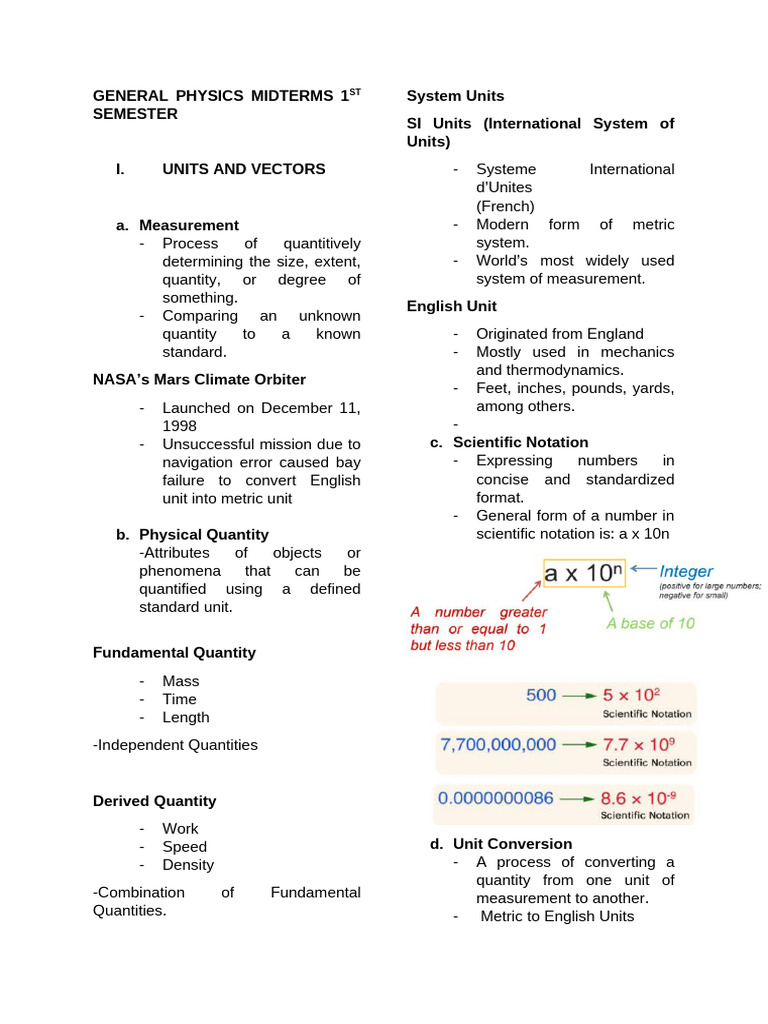 General Physics Midterm Study Guide | PDF | Euclidean Vector | Velocity