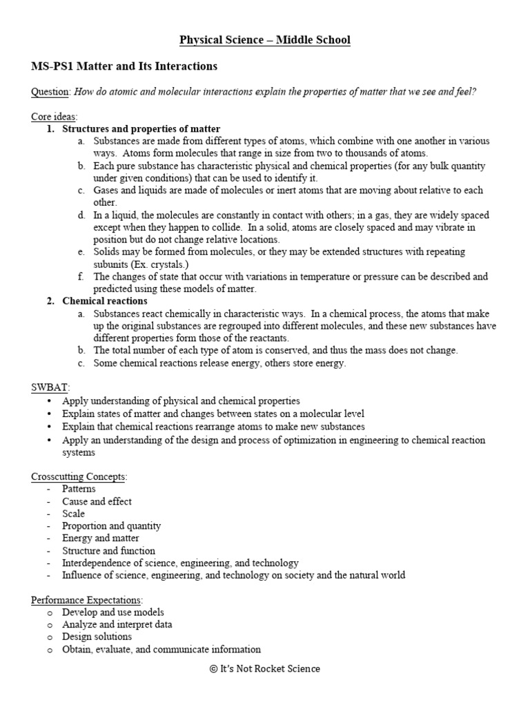 NGSS Interpretation - MS Physical Science | PDF | Force | Chemistry