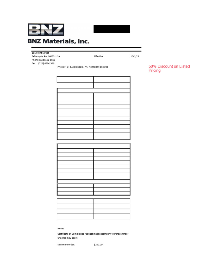 BNZ Materials Brick Price List 2023 | PDF