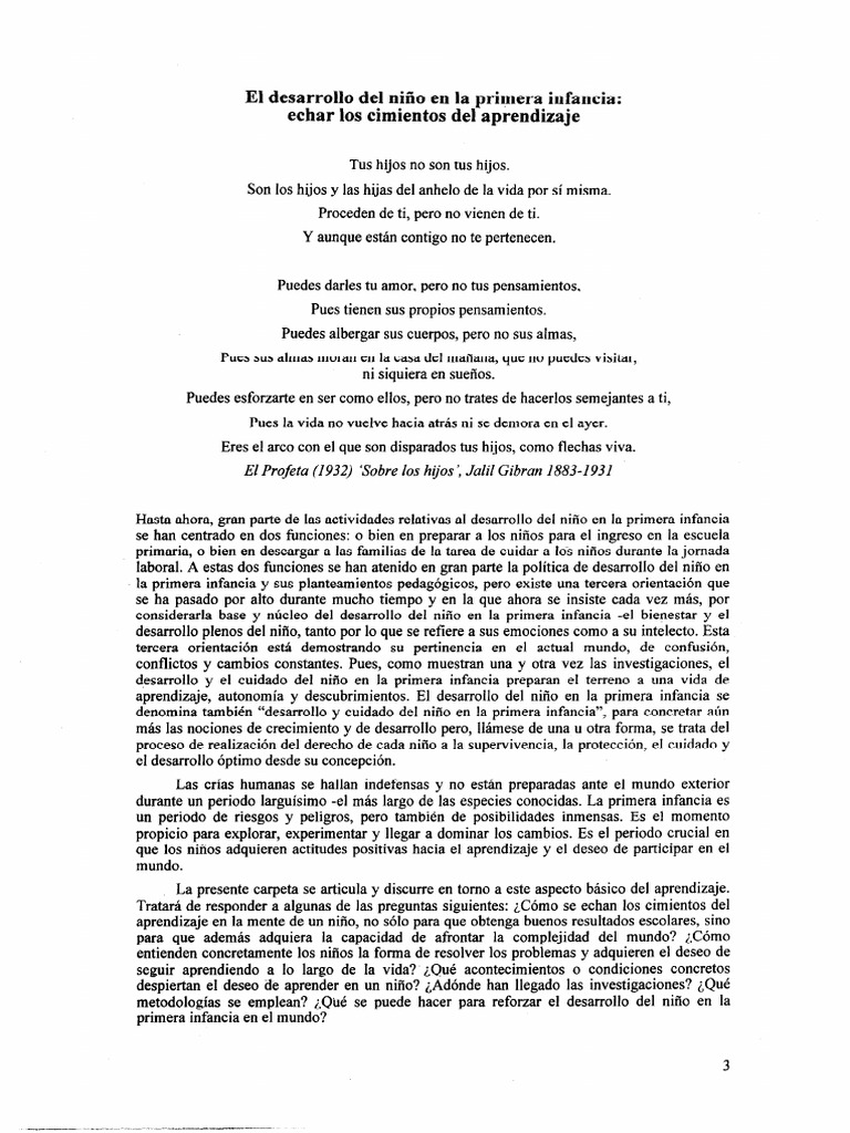 T1. Doc 1.el Desarrollo Del Niño en La Primera Infancia. Los Cimientos Del Apje | PDF ...