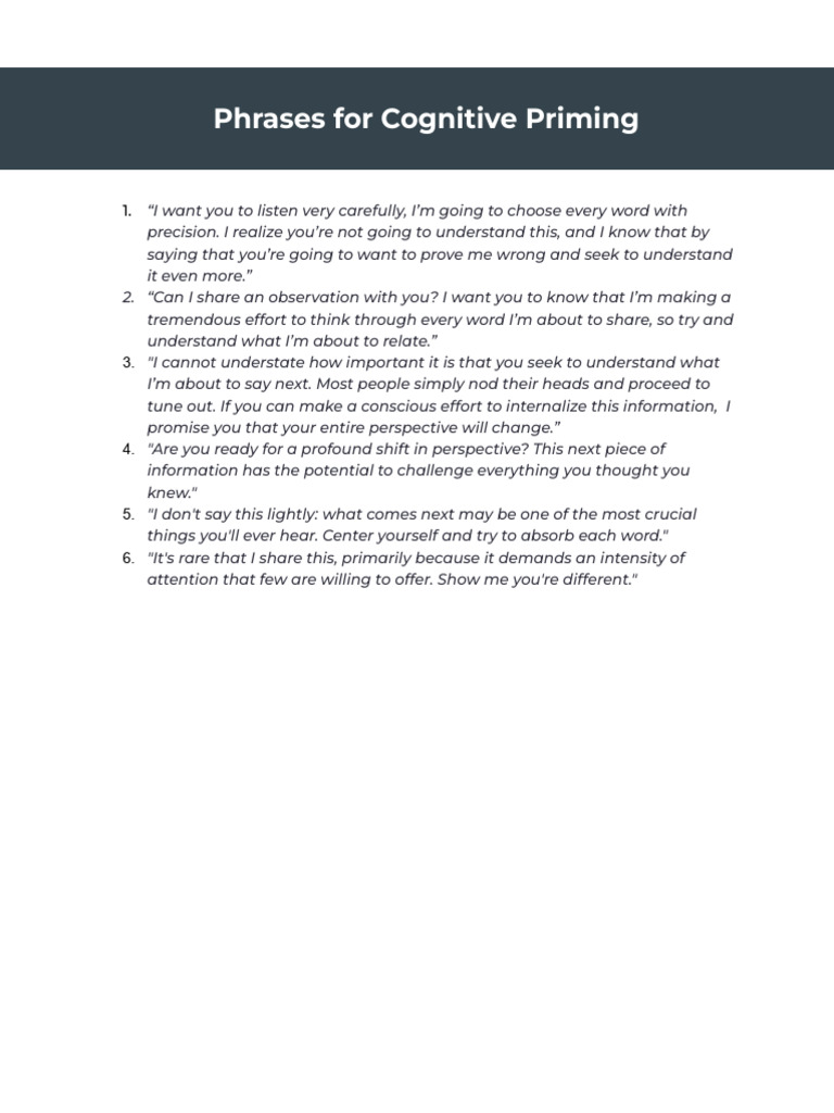 Phrases For Cognitive Priming | PDF