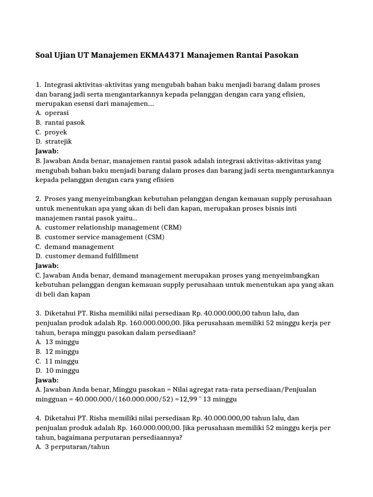 Manajemen EKMA4371 Manajemen Rantai Pasokan SEMESTER VI | PDF