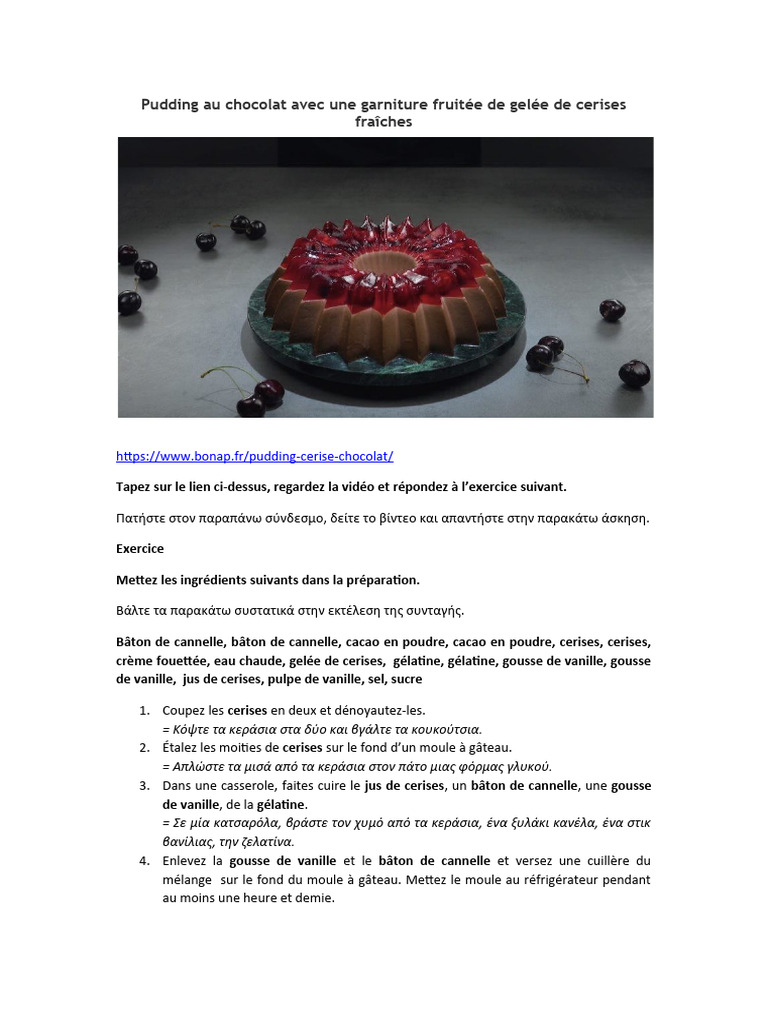 22-04-2024 2η Ώρα Pudding Au Chocolat Avec Une Garniture Fruitée de ...