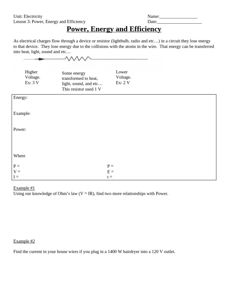 Power Energy and Efficiency - Notes | PDF | Watt | Electricity