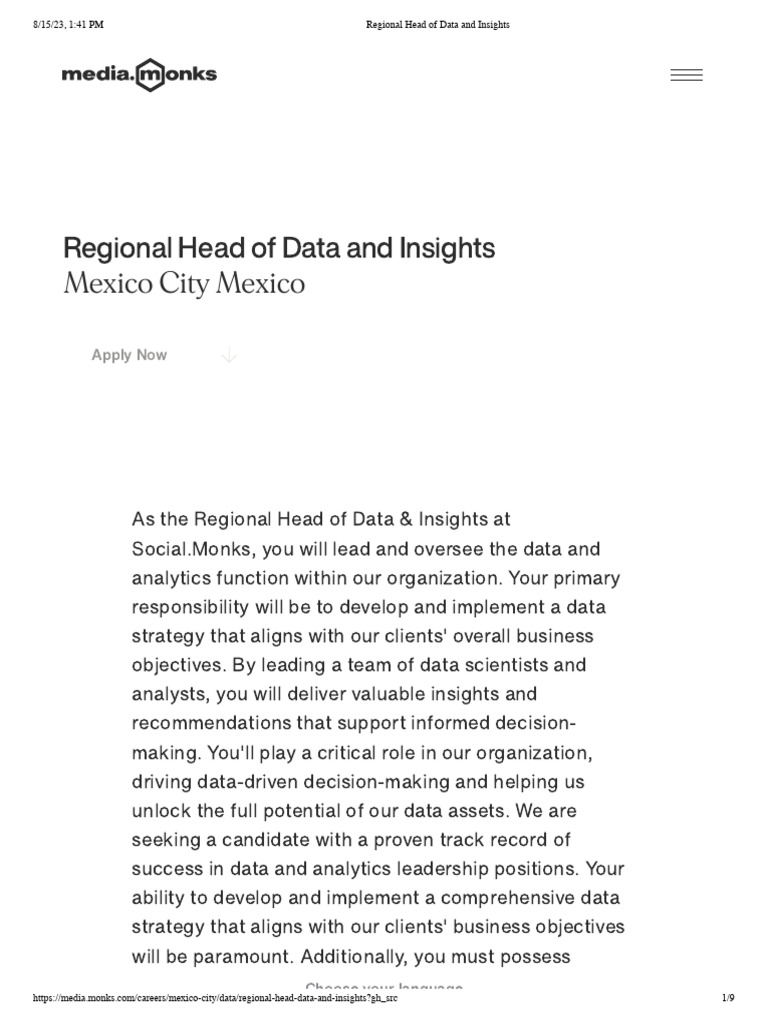 Regional Head of Data and Insights | PDF | Analytics | Data Science