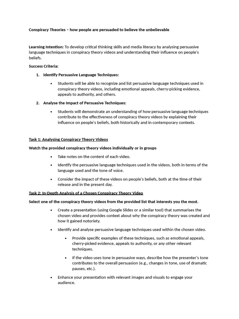 Analyzing Persuasive Language in Conspiracy Theories | PDF | Conspiracy ...