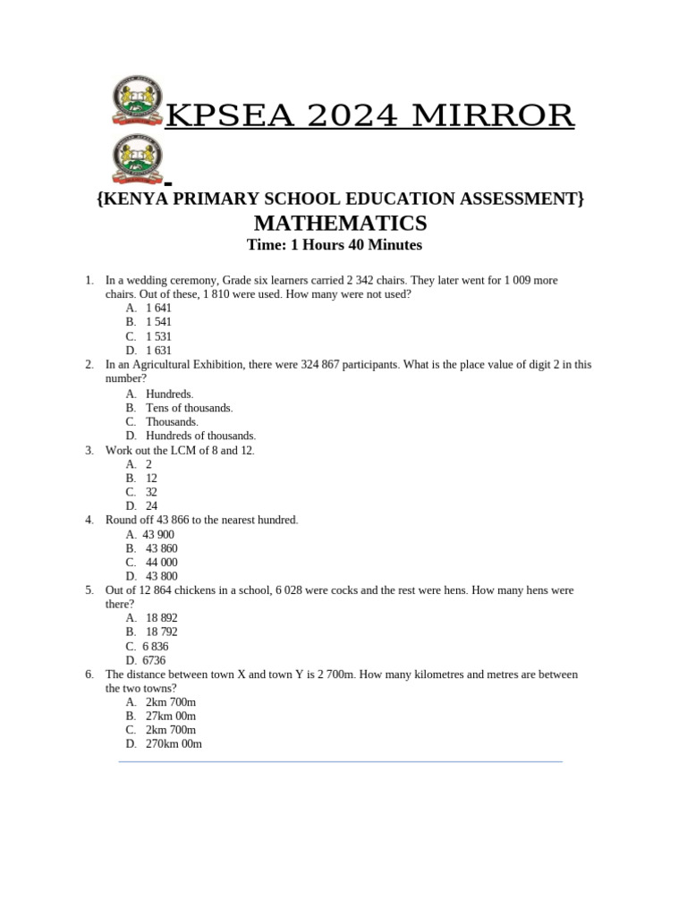 Maths Kpsea Mirror 2024 | PDF | Home & Garden