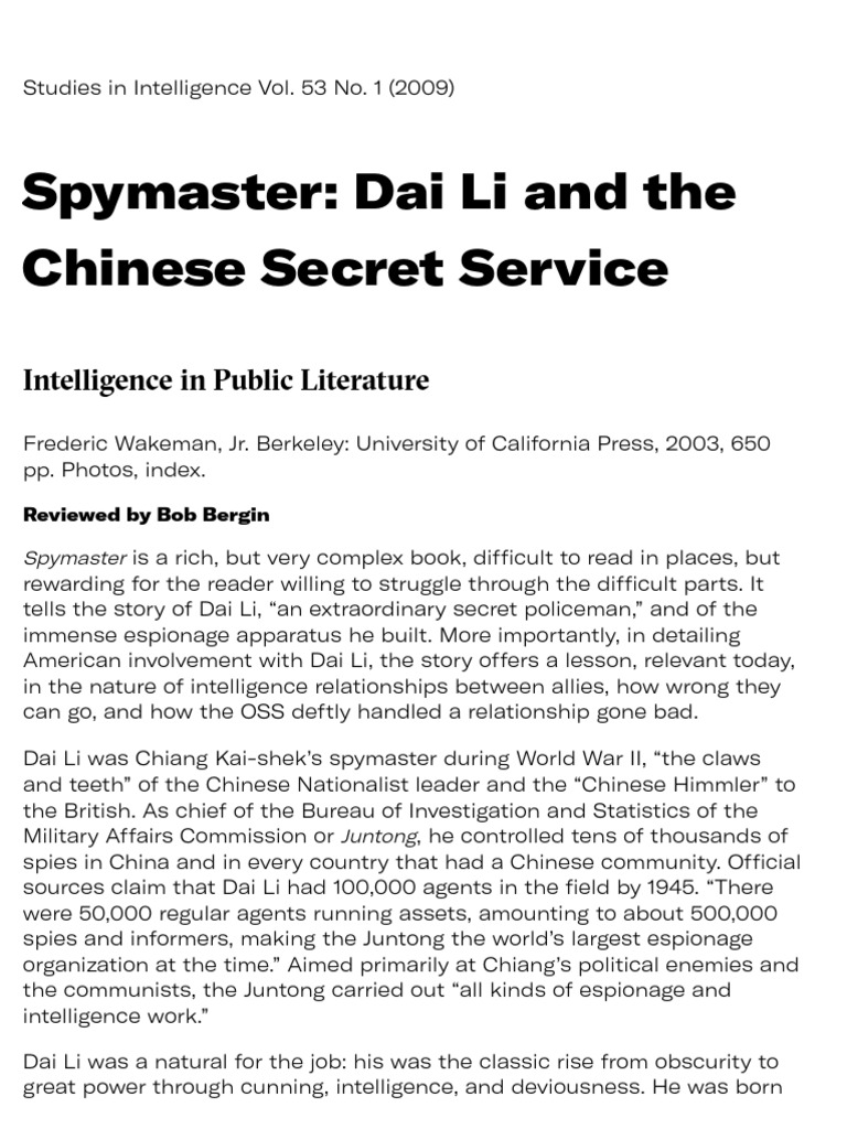 Dai Li: Spymaster of WWII China | PDF | Chiang Kai Shek | Office Of ...