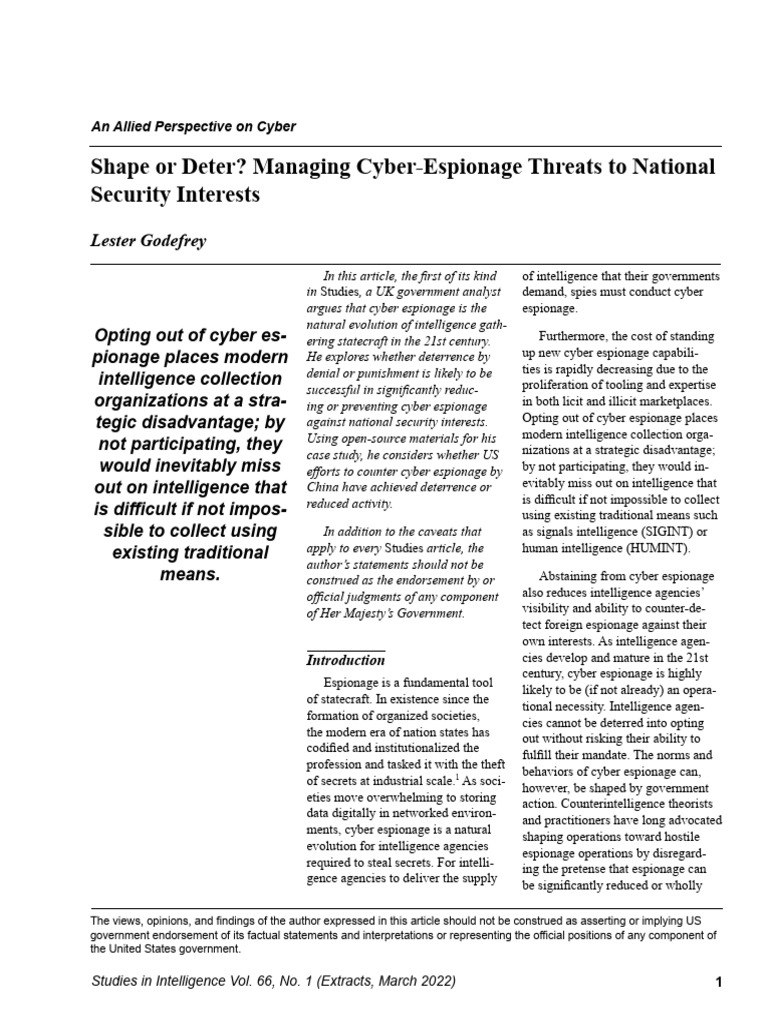 Article Shape or Deter Cyber-Espionage | PDF | Deterrence Theory ...