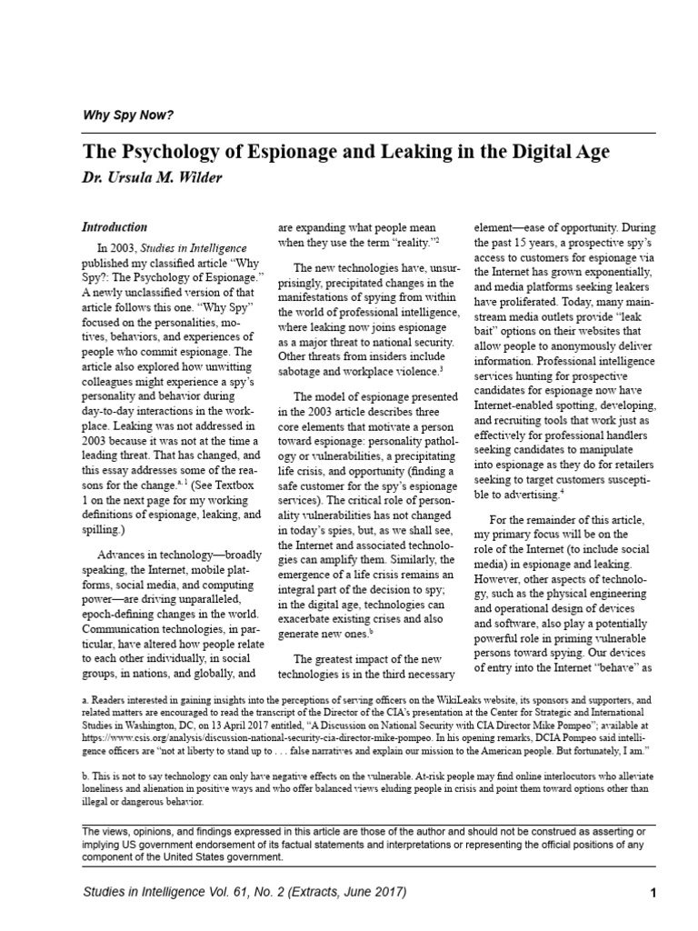 Psych of Leaking Espionage | PDF | Espionage | Narcissism