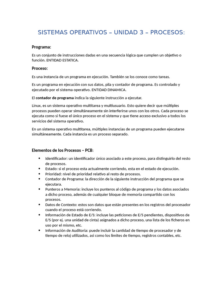 Unidad 3 - Procesos | PDF | Hilo (Computación) | Proceso (Computación)