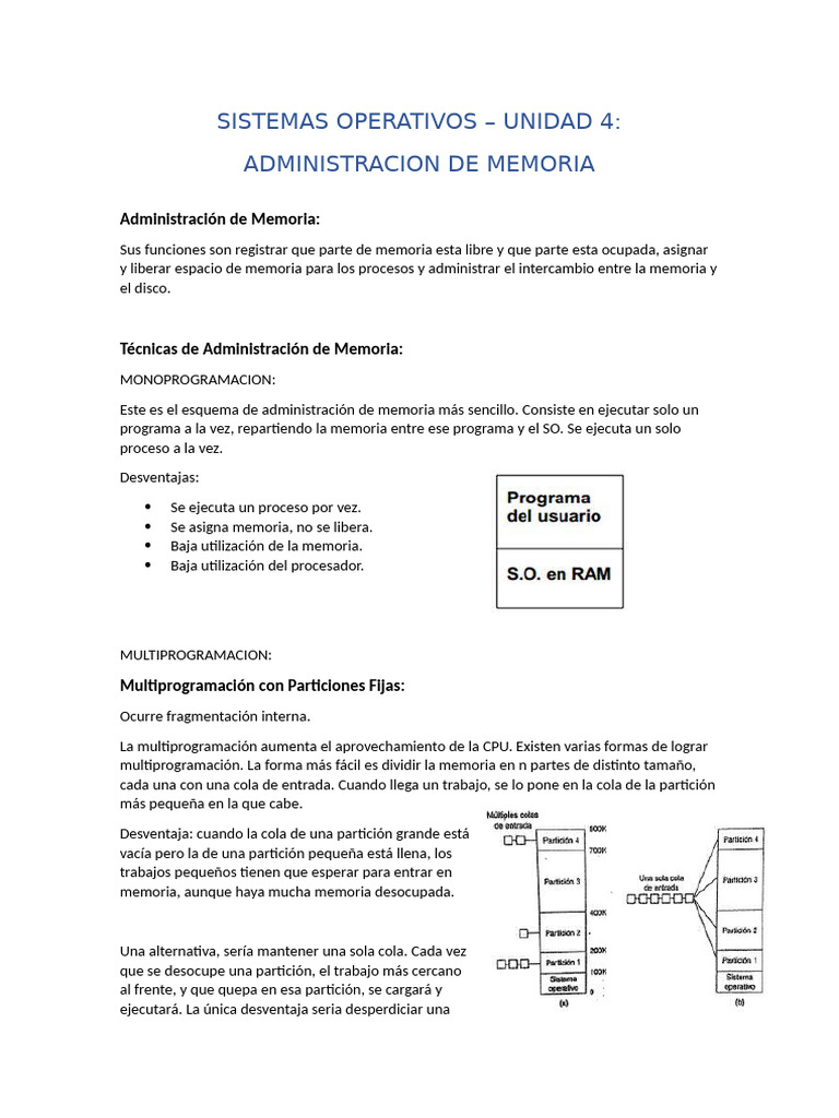 Unidad 4 - Administracion de Memoria | PDF | Almacenamiento de datos de la computadora ...