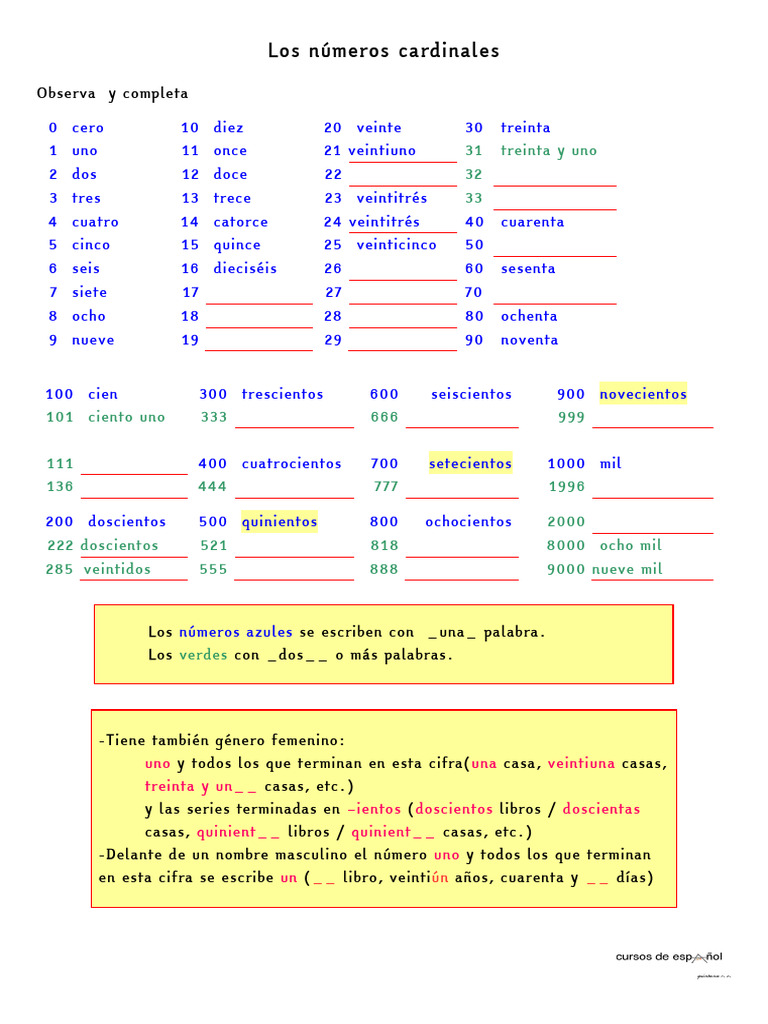 Guía de Números Cardinales | PDF