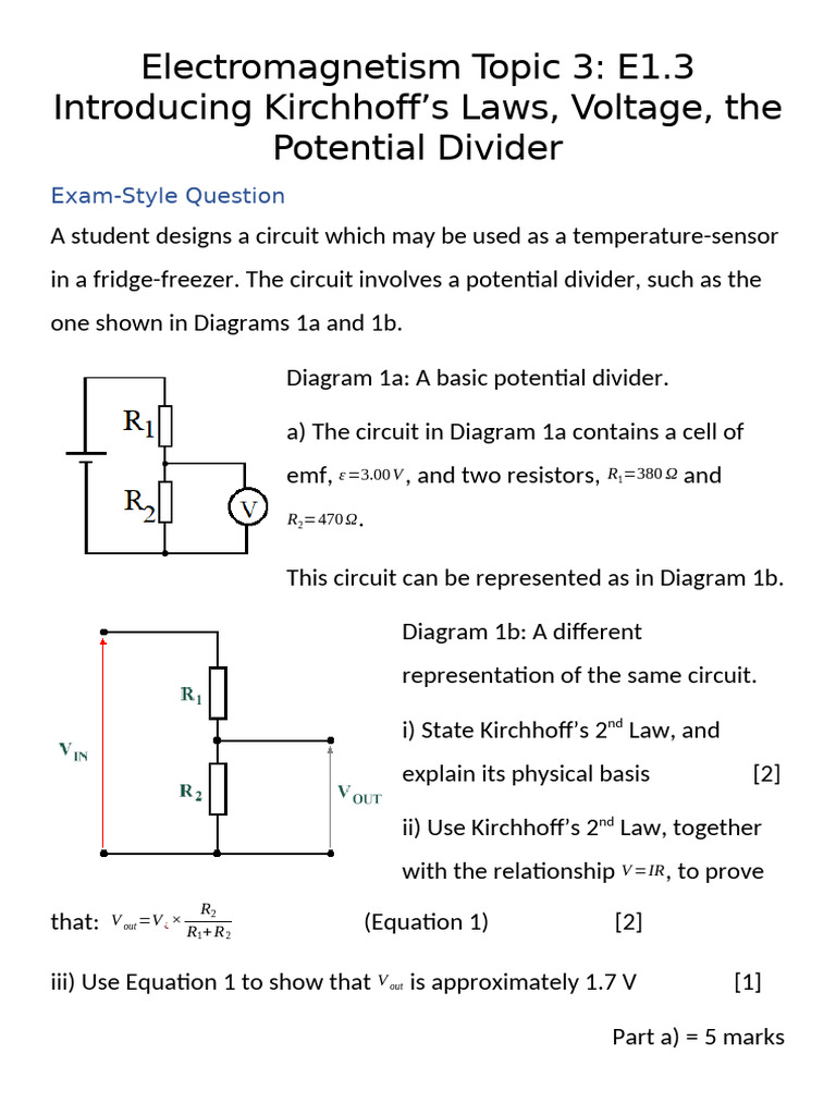 6 E1.3 Exam Style Question | PDF | Electrical Network | Applied And ...