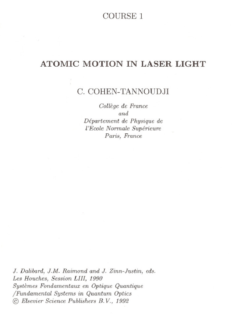 Atomic Motion in Laser Light | PDF