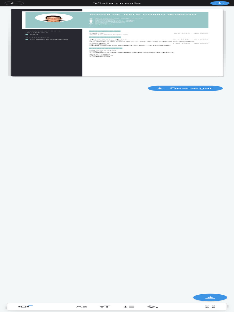 Hoja de Vida Yoger de Jesús Corro Pedrozo - CVwizard | PDF