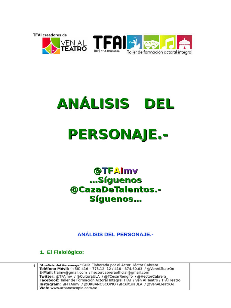 4 @TFAImv - Análisis Del Personaje GUÍA ELABORADA POR EL ACTOR ...