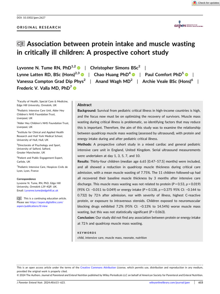J Parenter Enteral Nutr - 2024 - Tume - Association Between Protein ...