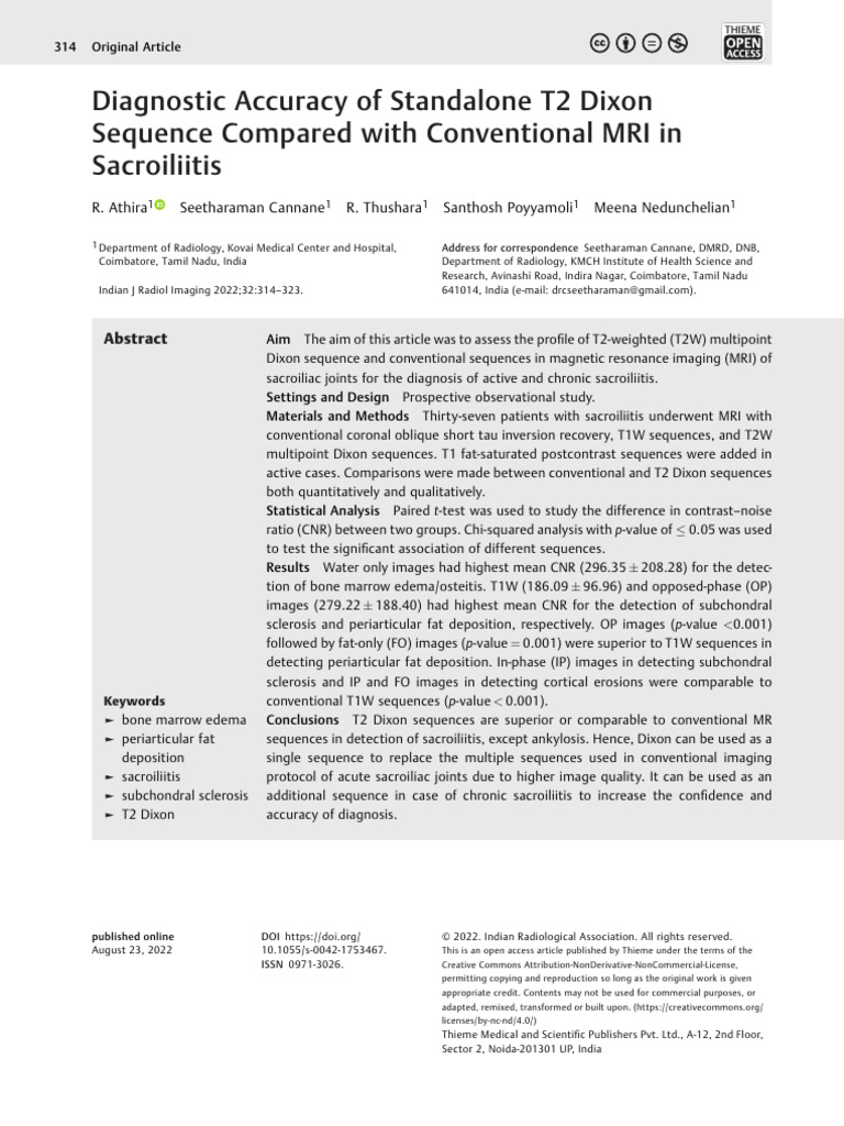 T2 Dixon MRI for Sacroiliitis Diagnosis | PDF | Magnetic Resonance ...