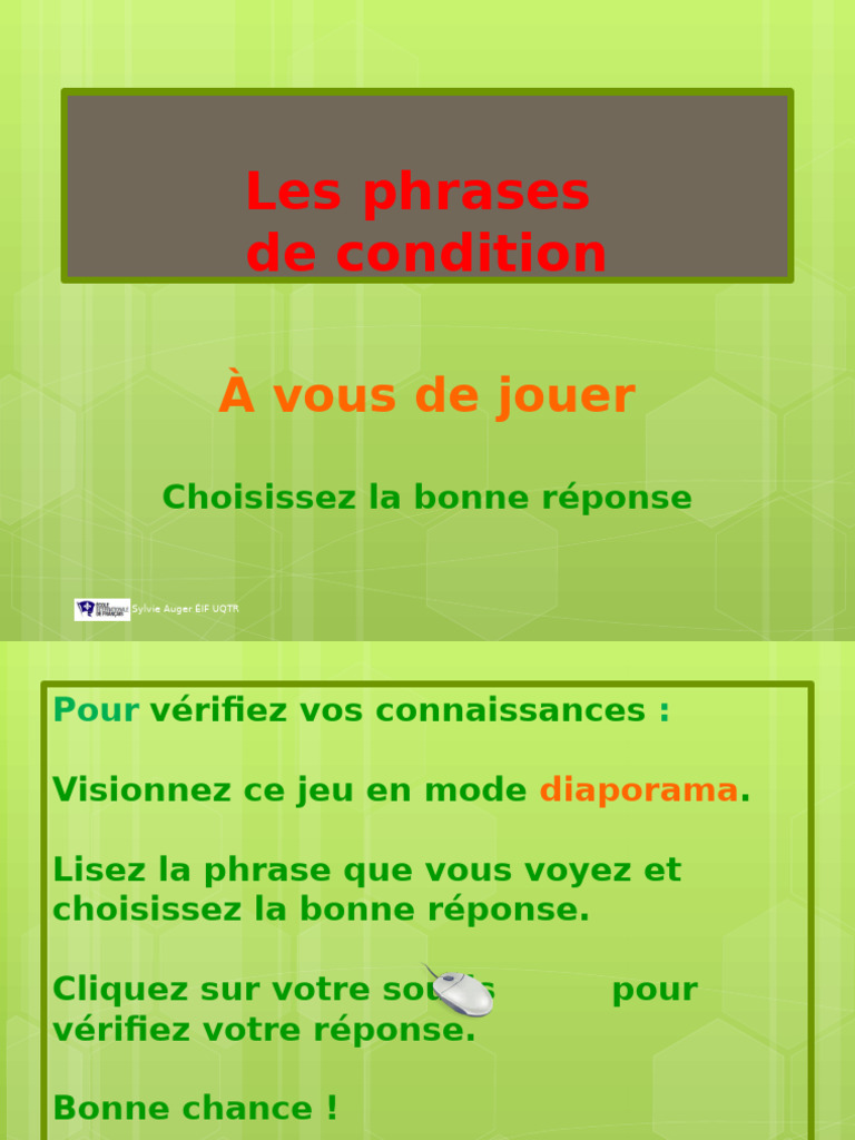 Phrases de condition en français | PDF | Arts du langage et discipline