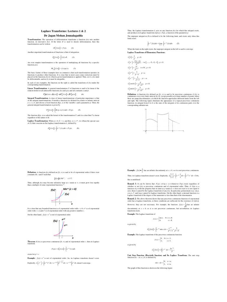 Laplace Transforms Lectures 1 2 (5 Files Merged) | PDF | Laplace Transform | Integral