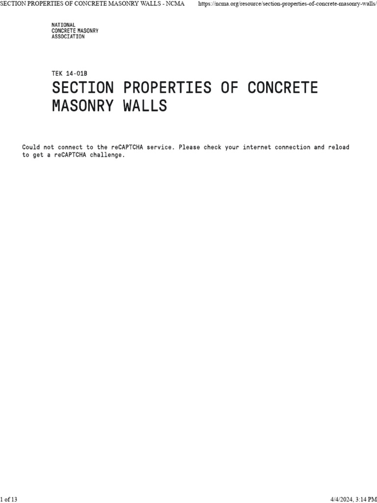 Section Properties of Concrete Masonry Walls - Ncma | PDF | Masonry ...