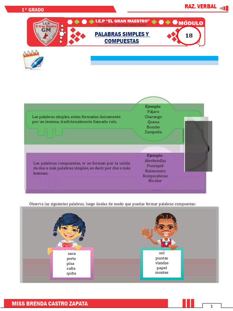 Palabras Simples y Compuestas para 1° Grado | PDF