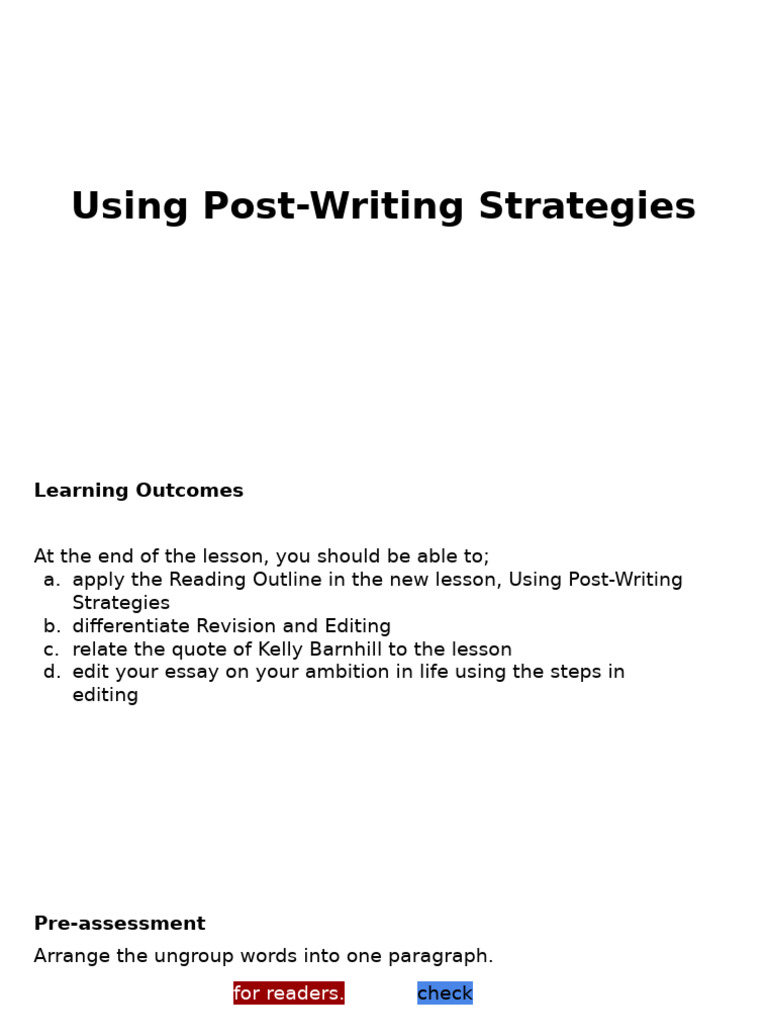 Post-Writing Strategies for Effective Editing | PDF | Proofreading ...