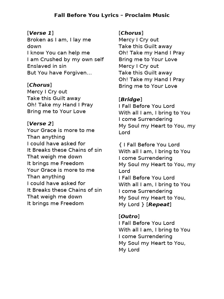 Fall Before You - Proclaim Lyrics | PDF