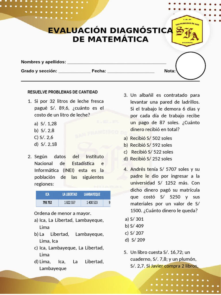 Evaluación Diagnóstica 6° Primaria 2024 | PDF | Métodos y materiales de ...