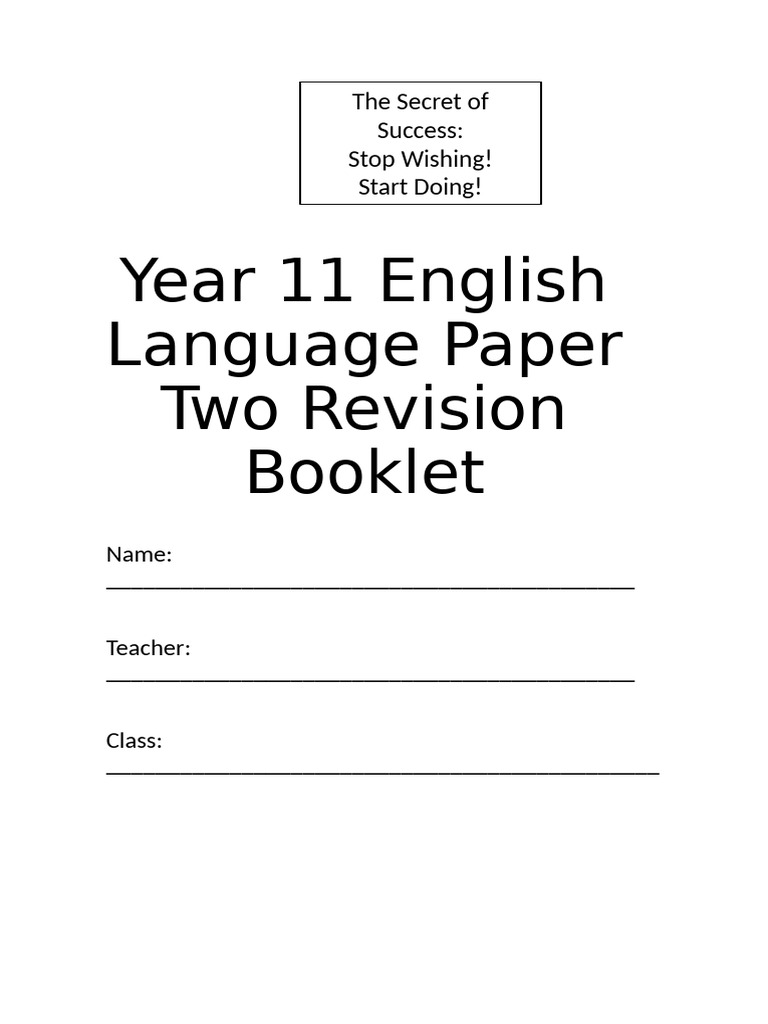 Language Paper 2 Revision Booklet | PDF | Sentence (Linguistics)
