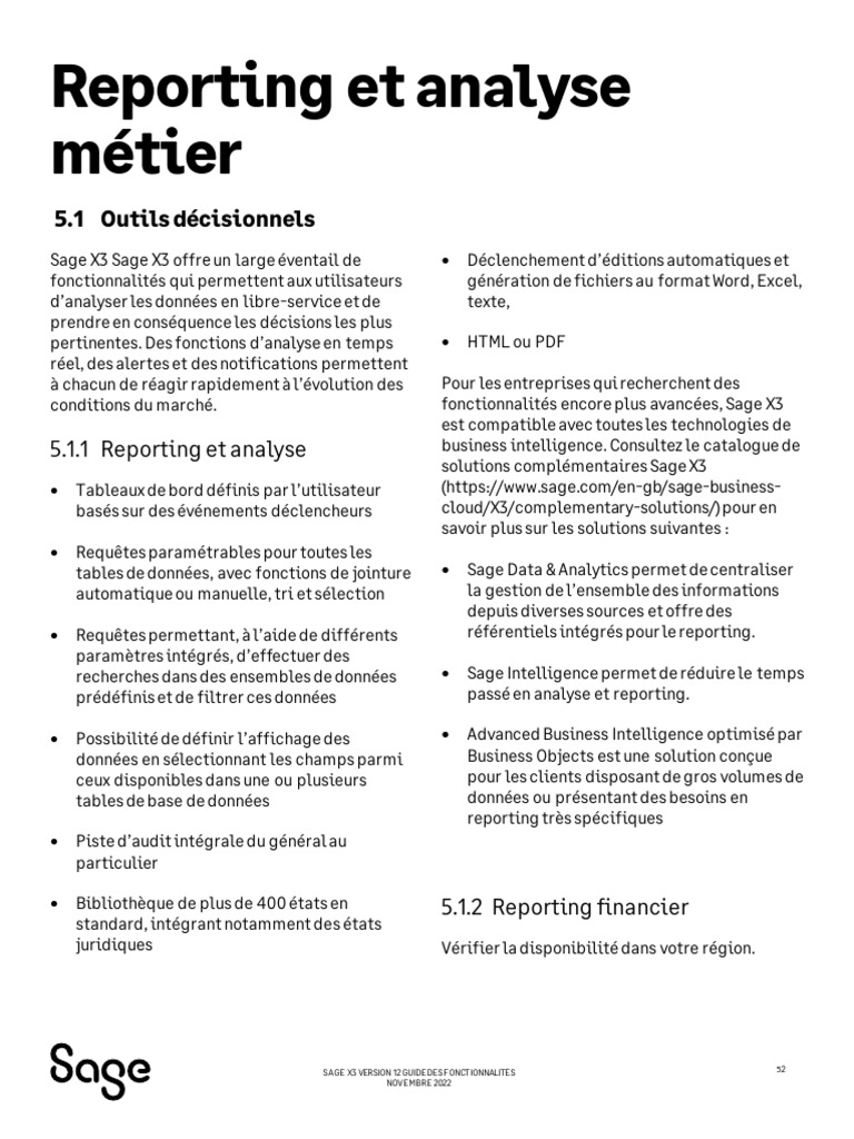 Outils d'analyse et reporting Sage X3 | PDF | Informatique ...