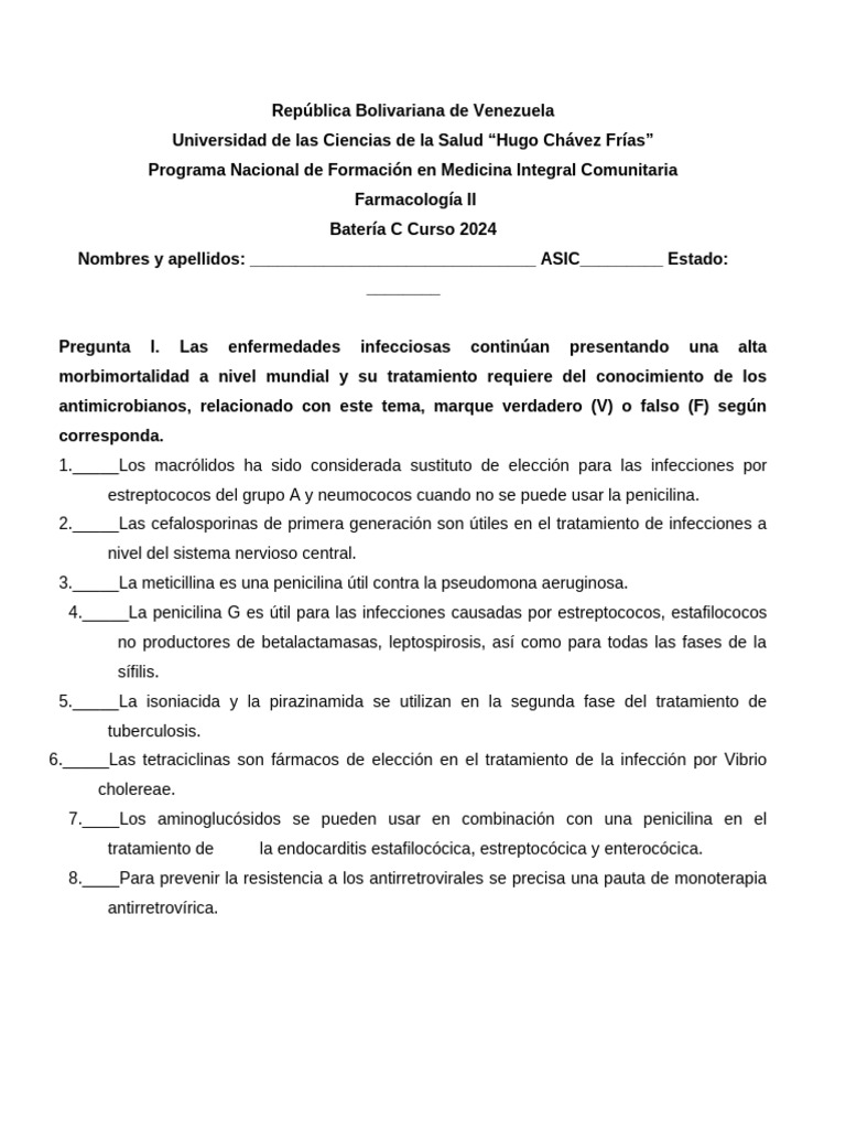 Ex. Ord Farmacologia II Bat C | PDF | Drogas | Especialidades Medicas