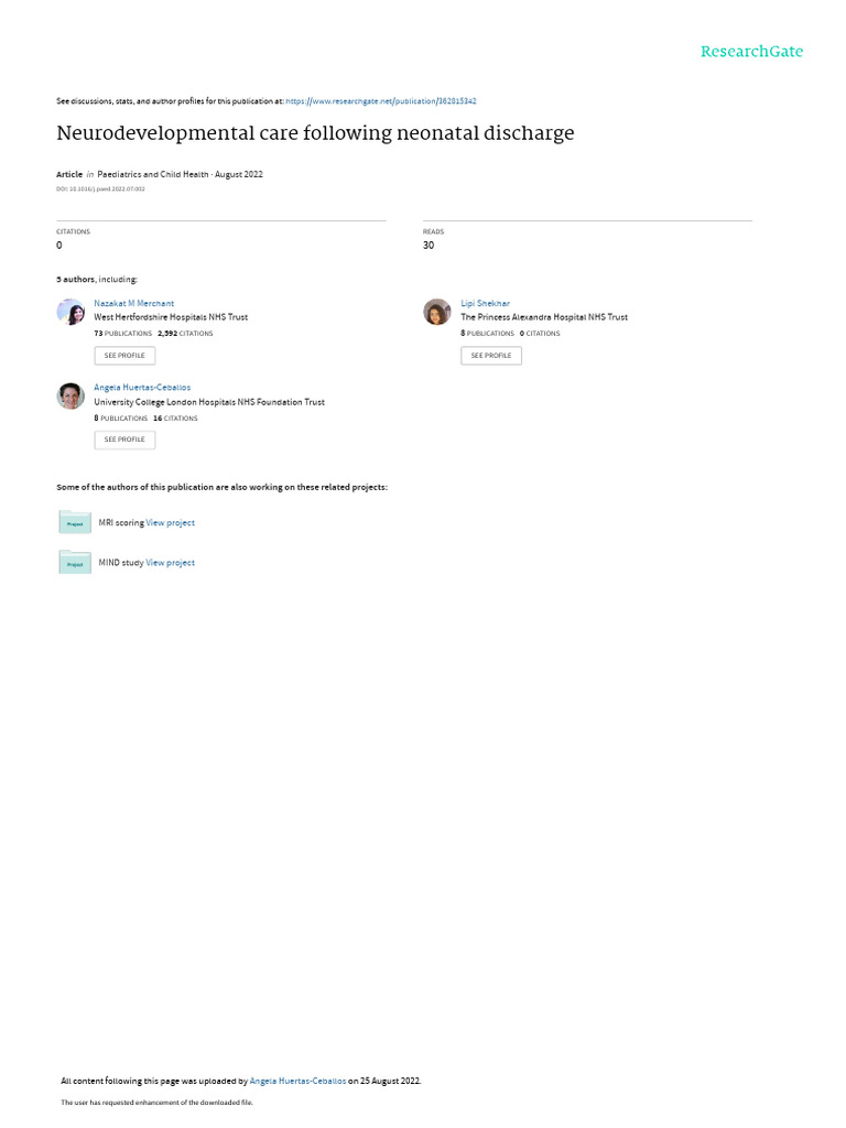 2022 Neurodevelopmental Care Following Neonatal Discharge | PDF ...