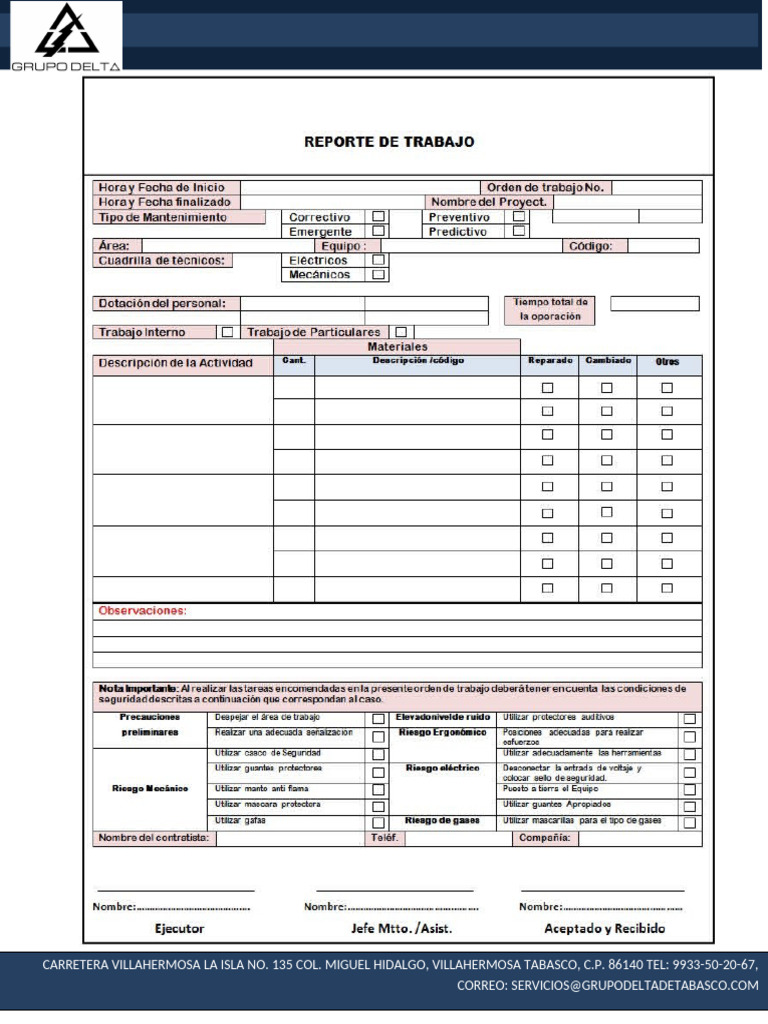 04.-Formato Reporte Trabajo Salida 2024 | PDF