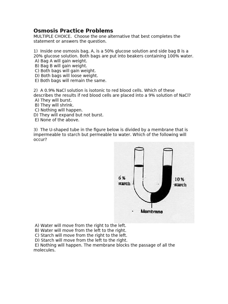 Osmosis Practice Problems Solutions | PDF | Osmosis | Cell Membrane