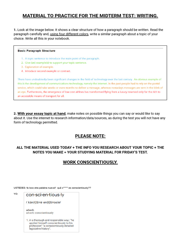 Material To Practice For The Midterm Test - Writing | PDF