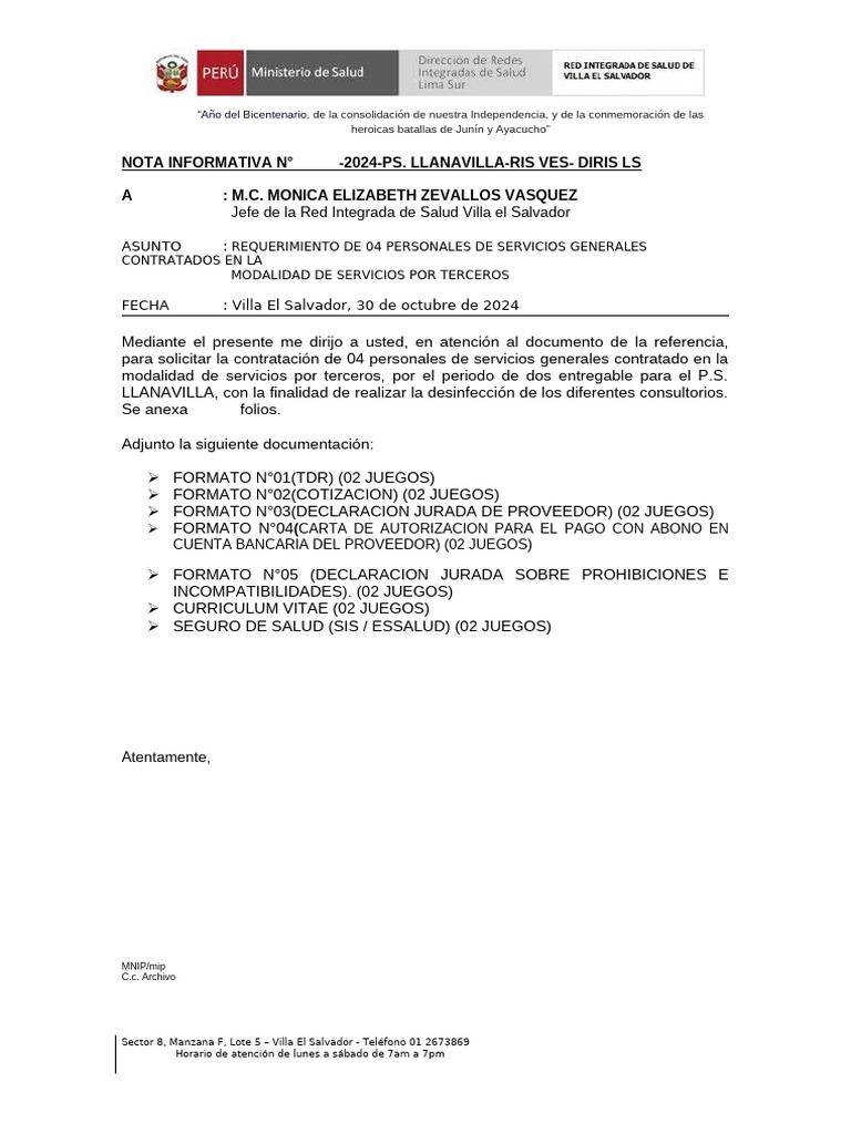 Nota Informativa #-2024-Ps. Llanavilla-Ris Ves-Diris Ls A: M.C. Monica ...