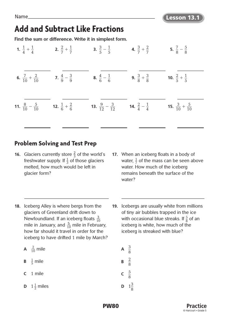 Unit (13) Add Subtract Fraction | PDF | Glacier