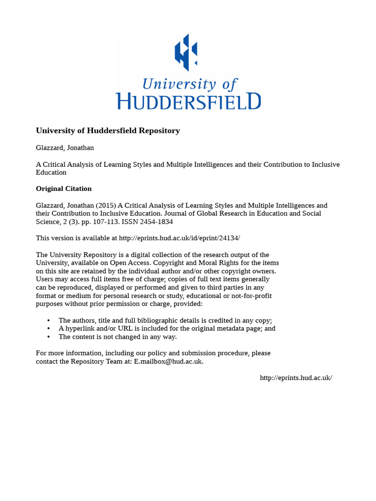 A Critical Analysis of Learning Styles and Multiple Intelligences and ...