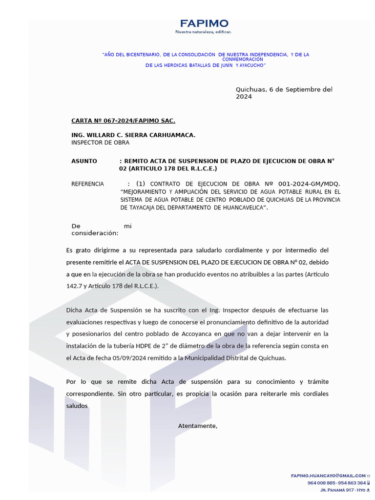 Modelo de CARTA 063-2024 | PDF