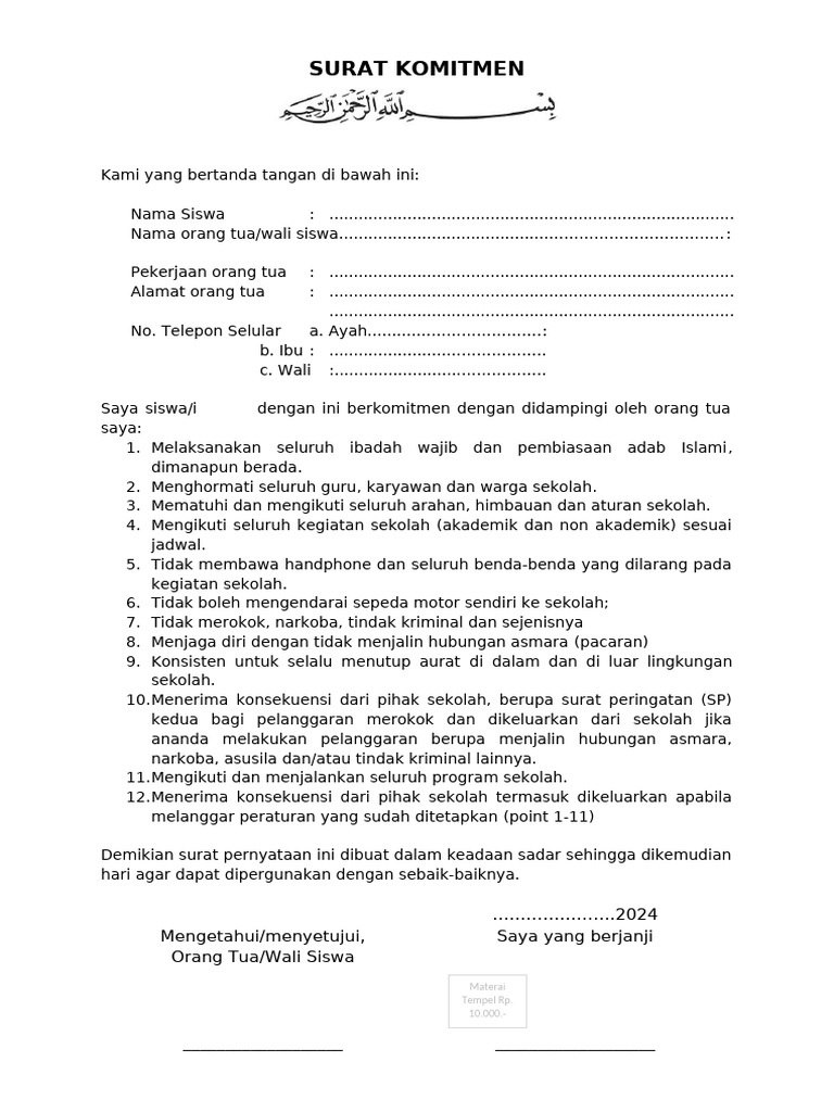 Komitmen Contoh | PDF