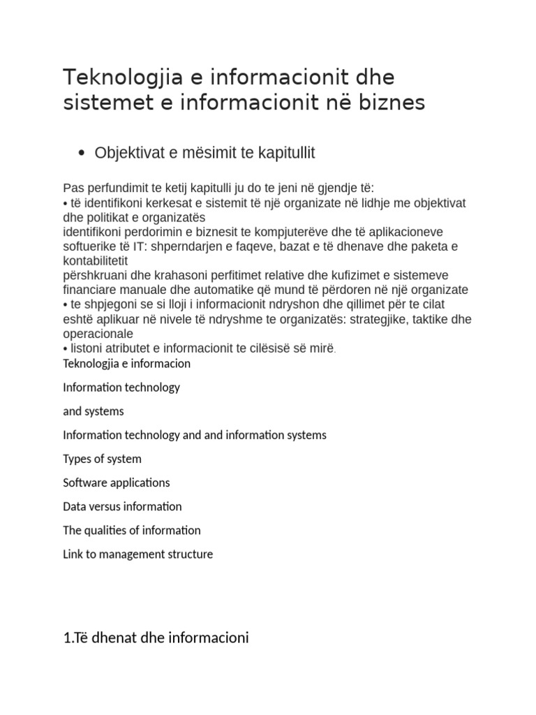 Teknologjia e Informacionit Dhe Sistemet e Informacionit Në Biznes | PDF