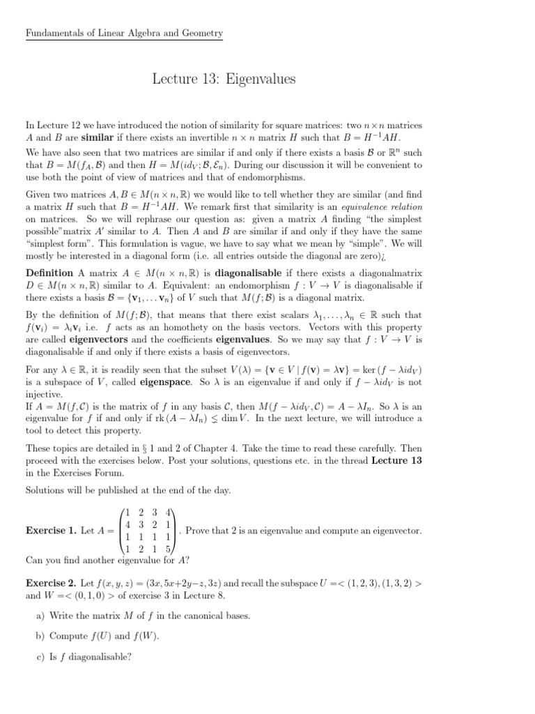 LAG13 | PDF | Eigenvalues And Eigenvectors | Matrix (Mathematics)
