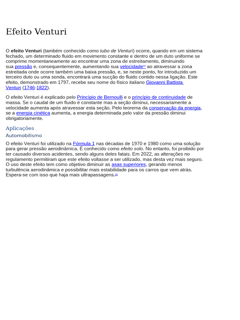 Efeito Venturi e suas Aplicações na F1 | PDF | Direito | Ciências e ...